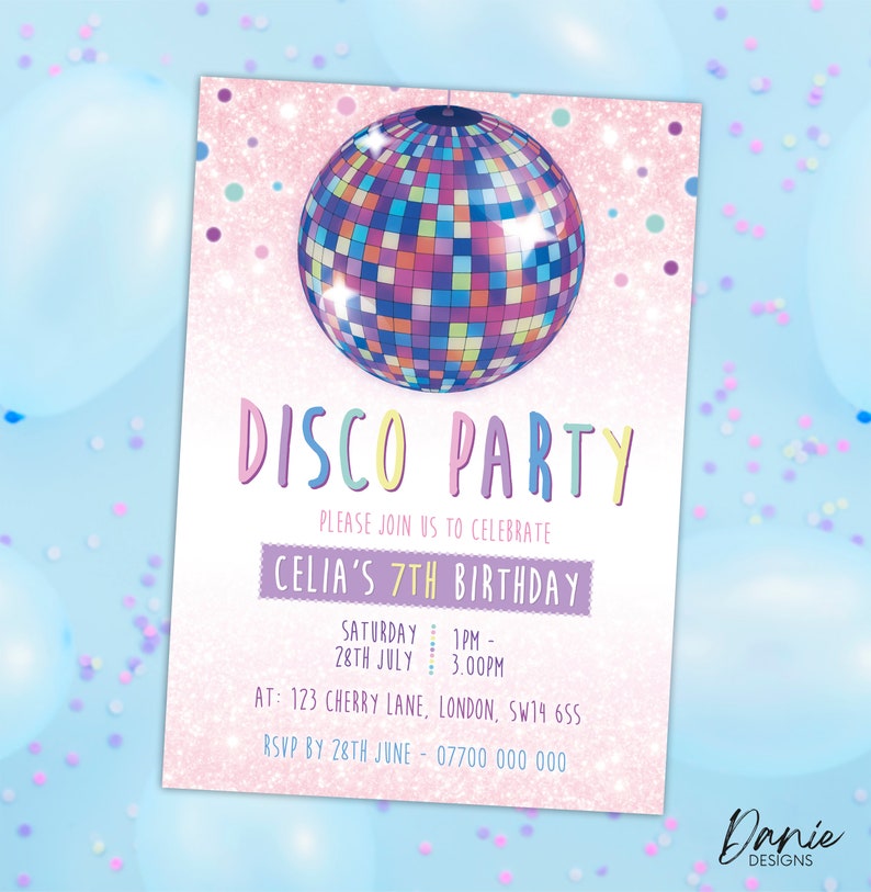 PERSONALISED Disco Invitation for Girls Birthday - DIGITAL DOWNLOAD ...
