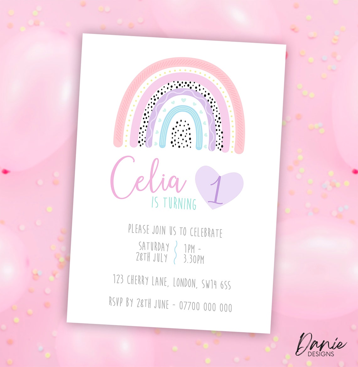 PERSONALISED Pastel Rainbow Invitation for Girls Birthday - DIGITAL ...