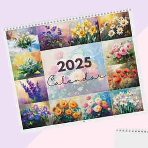 2025 Calendar Floral Birth Flower Oil Painting Design Floral Wall ...