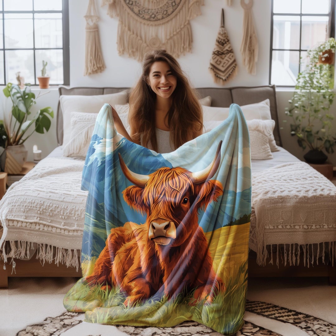 Highland Cow Blanket Rustic Farmhouse Throw With Cozy Highland Cow ...