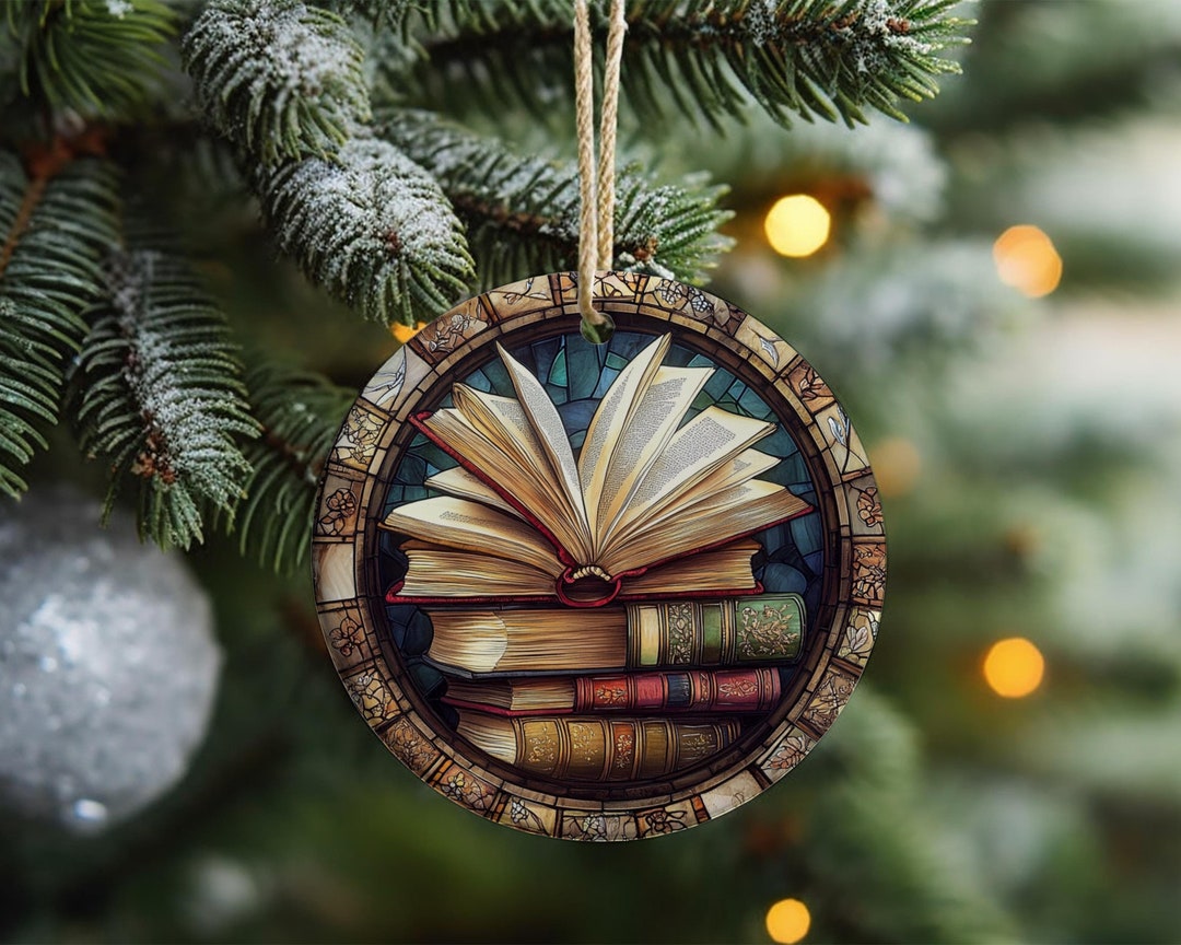 Vintage Books Stained Glass Christmas Ornament Book Lover Christmas ...