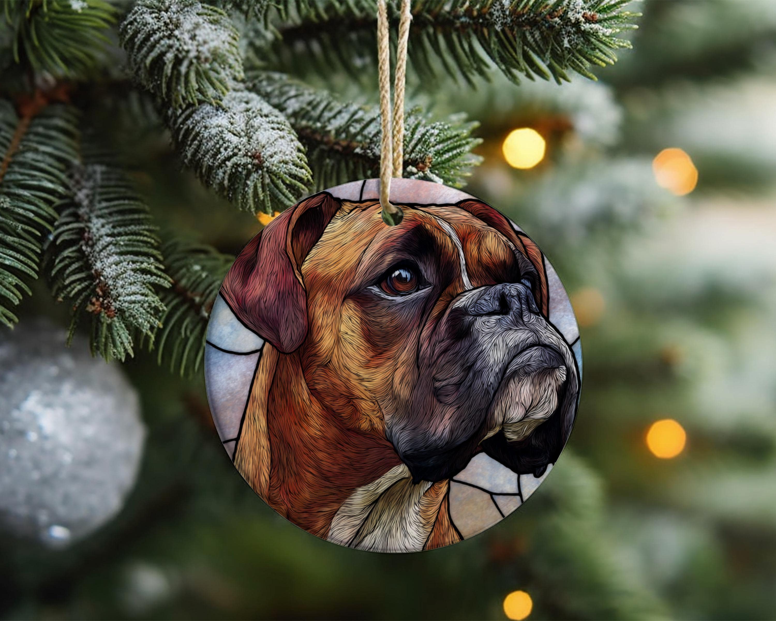Stained Glass Style Boxer Dog Ornament 2.76" Round Ceramic Pet Lover ...
