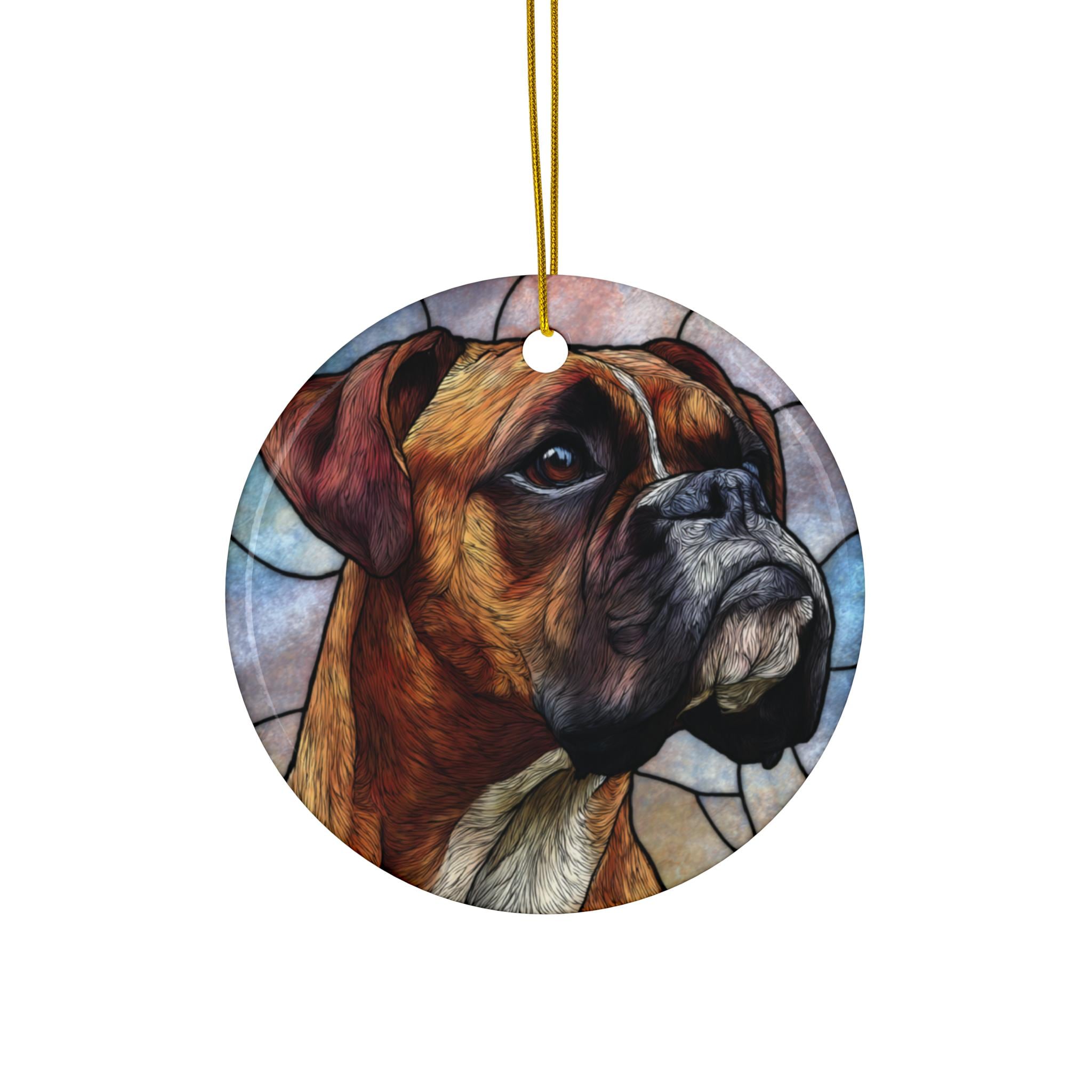 Stained Glass Style Boxer Dog Ornament 2.76" Round Ceramic Pet Lover ...