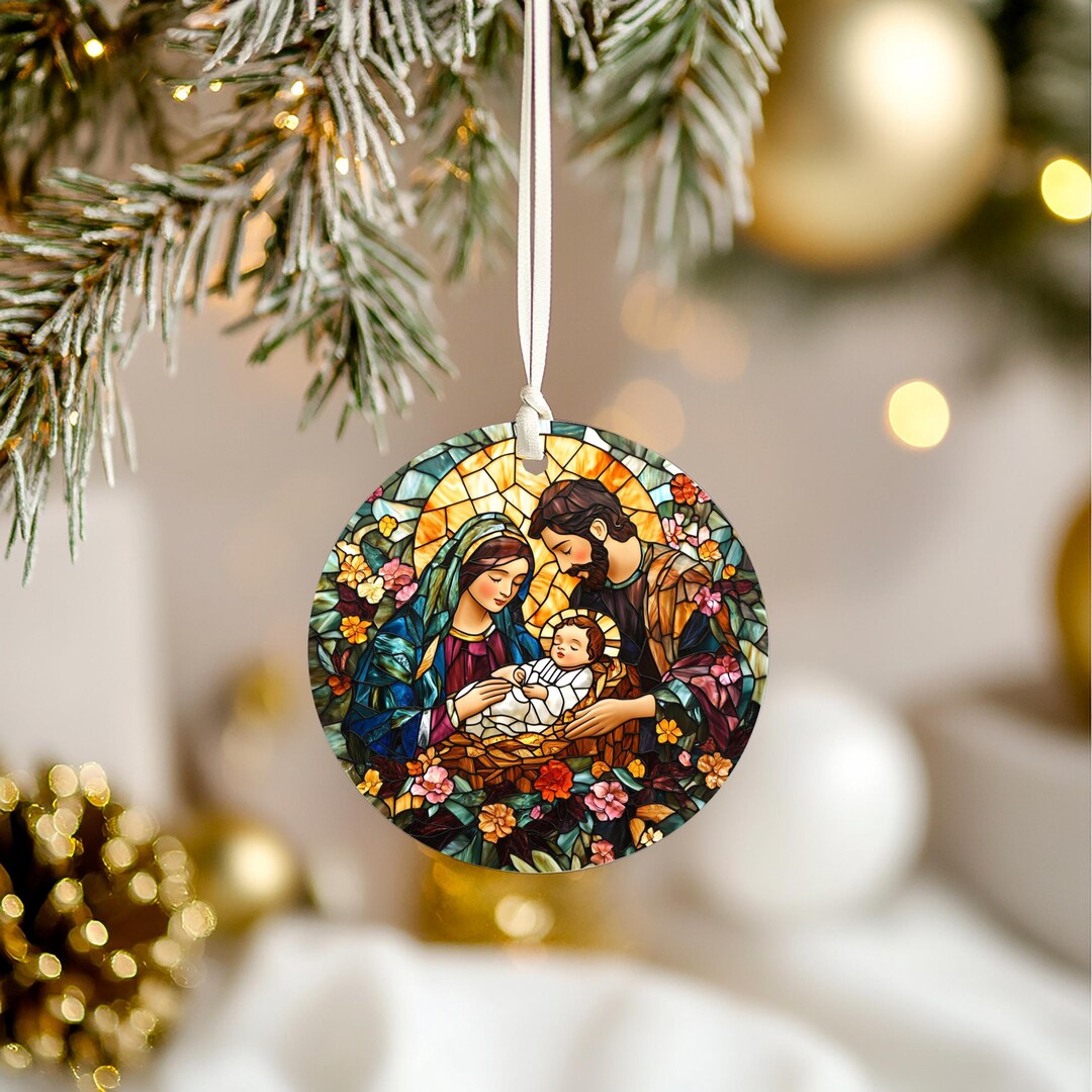 Stained Glass Nativity Scene Ornament Holy Family Christmas Decor 2.76 ...