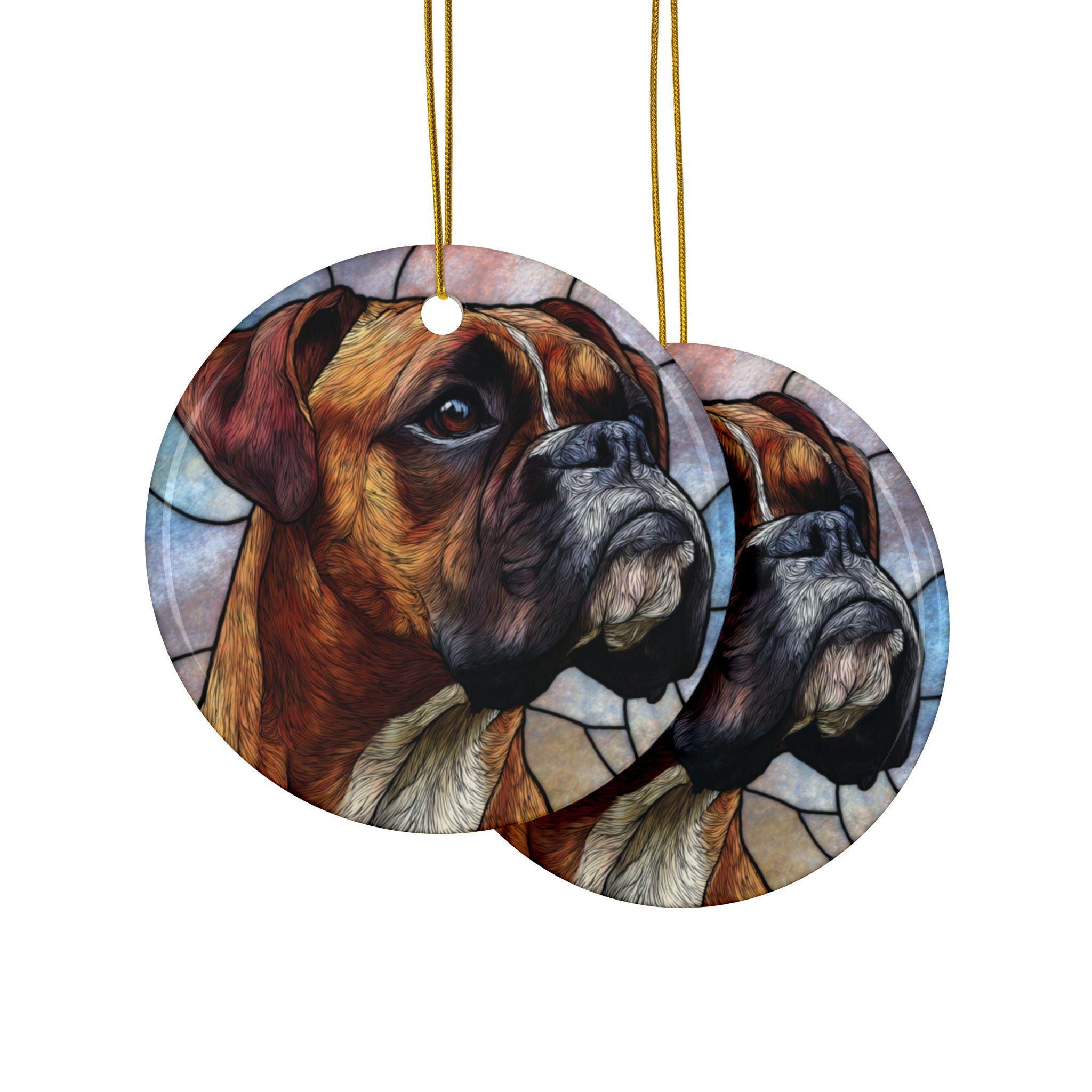 Stained Glass Style Boxer Dog Ornament 2.76" Round Ceramic Pet Lover ...