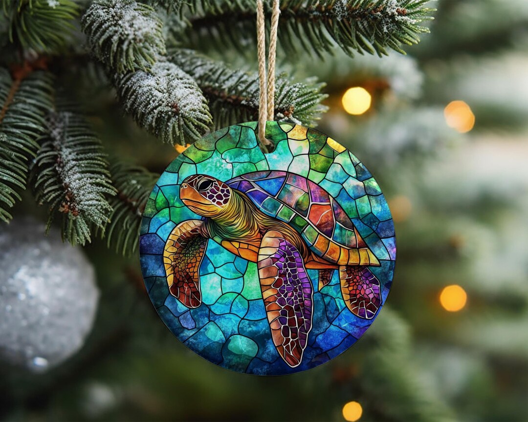 Stained Glass Style Sea Turtle Ornament Ocean-inspired Christmas Decor ...