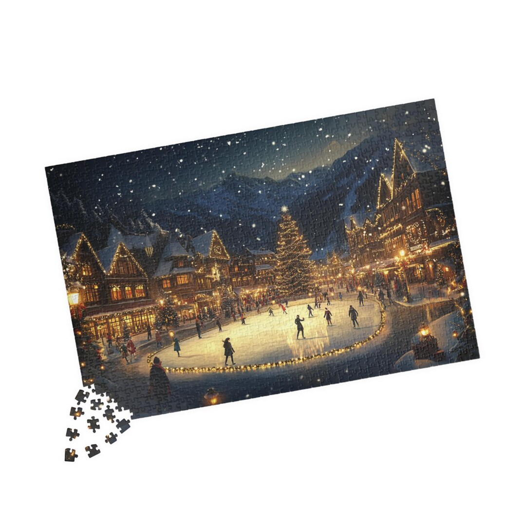 Christmas Town Square Puzzle Festive Holiday Jigsaw Winter Skating ...