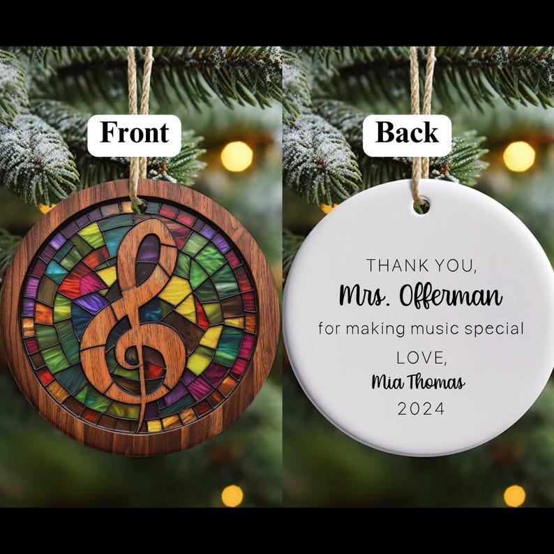 Custom Stained Glass Treble Clef Ornament Music Teacher Gift, Colorful ...