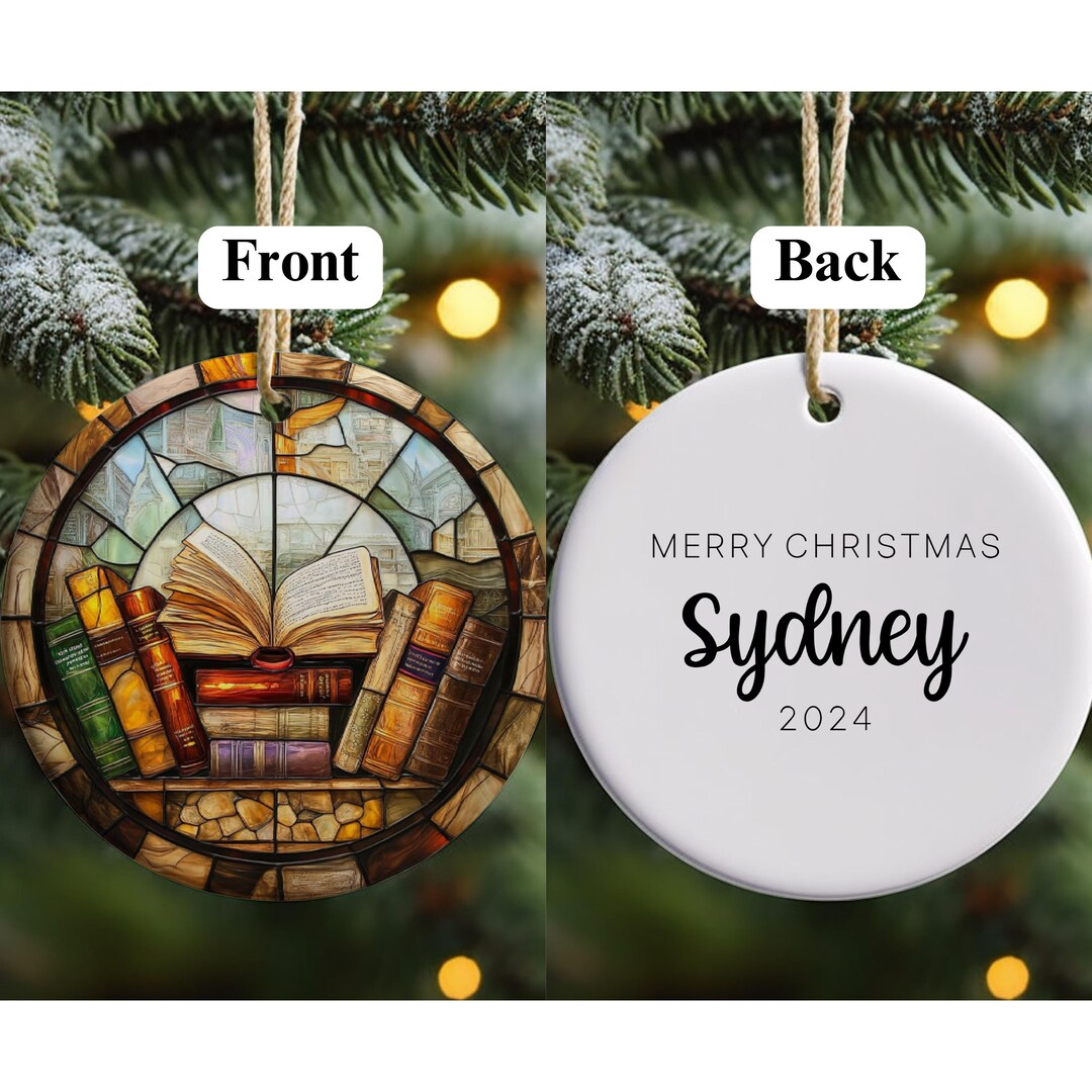 Personalized Stained Glass Open Book Ornament 2024 Book Lover Christmas ...