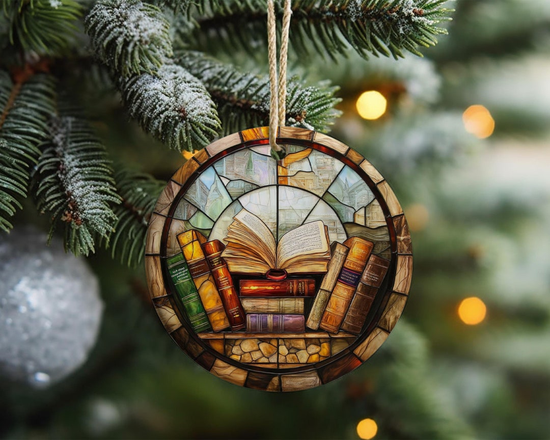 Stained Glass Open Book Ornament 2024 Book Lover Christmas Gift ...