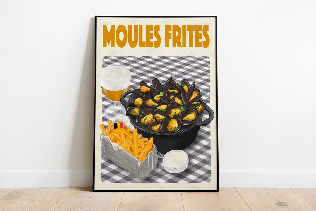 Moules-frites Belgian Food Printable Wall Art, Minimalist Cuisine ...