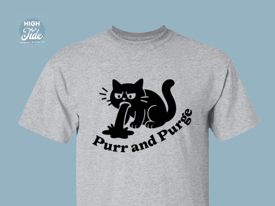 Purr and Purge Cat T-shirt – Funny Black Cat Graphic Tee, Kawaii Pet ...