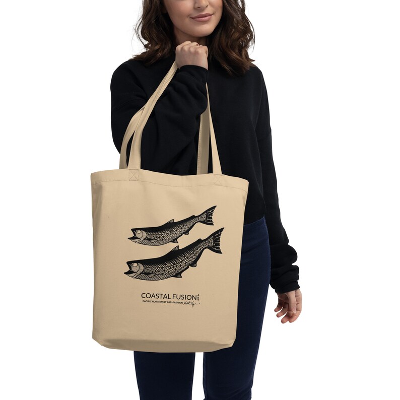 Pacific Northwest Chinook Salmon Design Large Sustainable Organic Tote ...