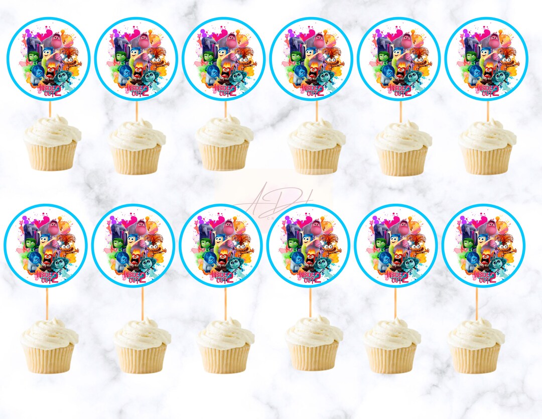 Inside Out 2 Cupcake Toppers Boy, Blue Inside Out Cupcake Toppers ...