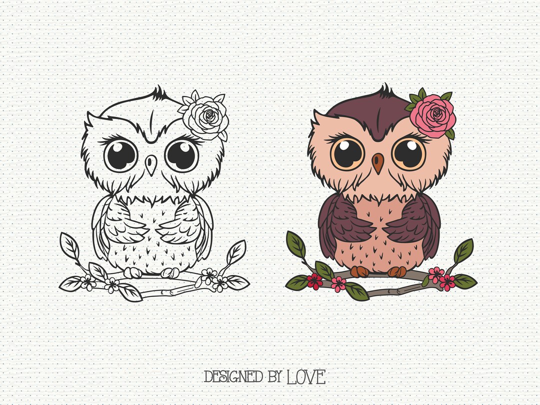 Owl SVG Outline Cut File. Baby Owl Svg, Floral Cute Owl Svg. Woodland ...