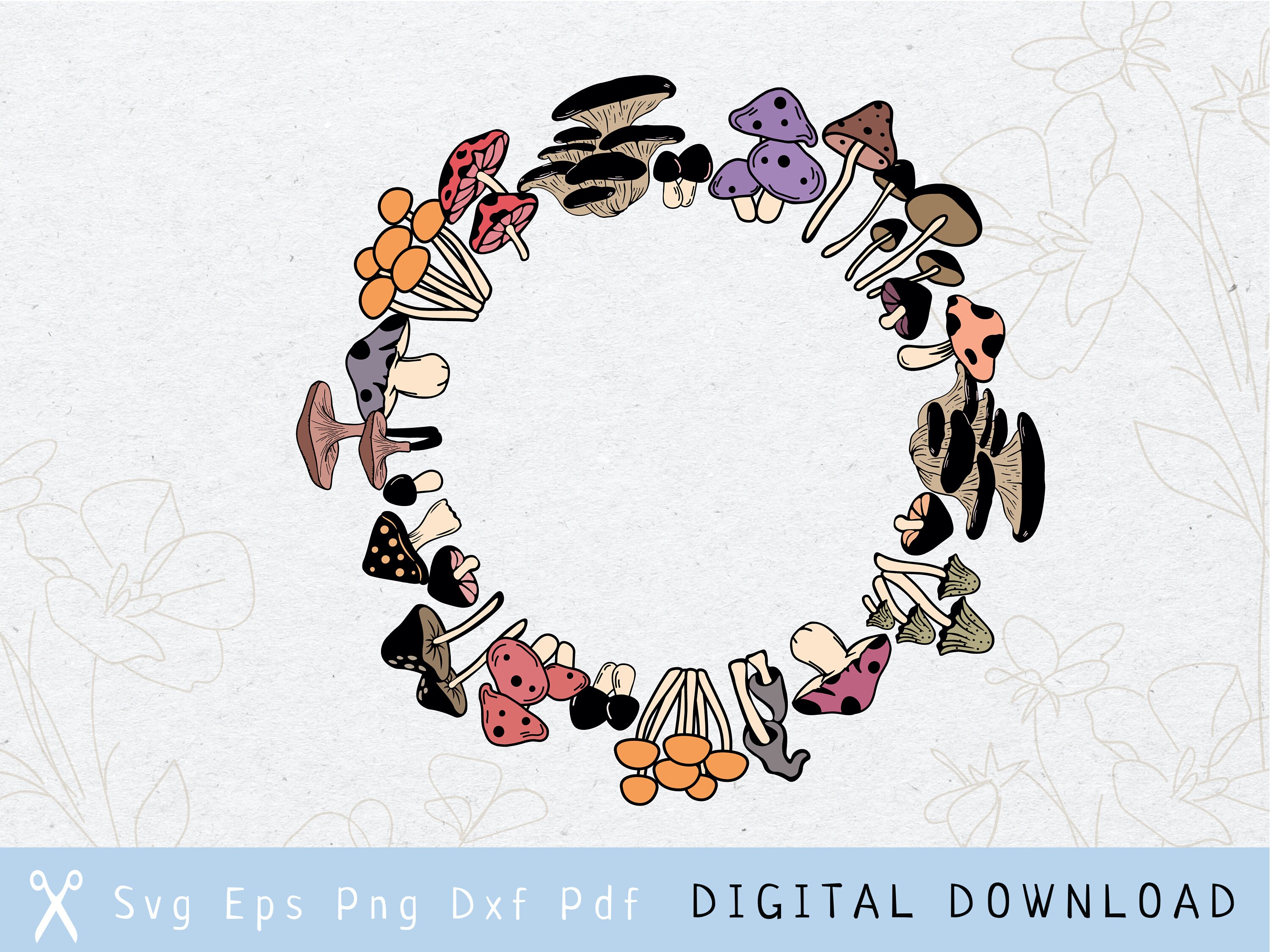 Row of Mushrooms Svg Bundle Mushroom Svg Fungi Clipart Cute - Etsy