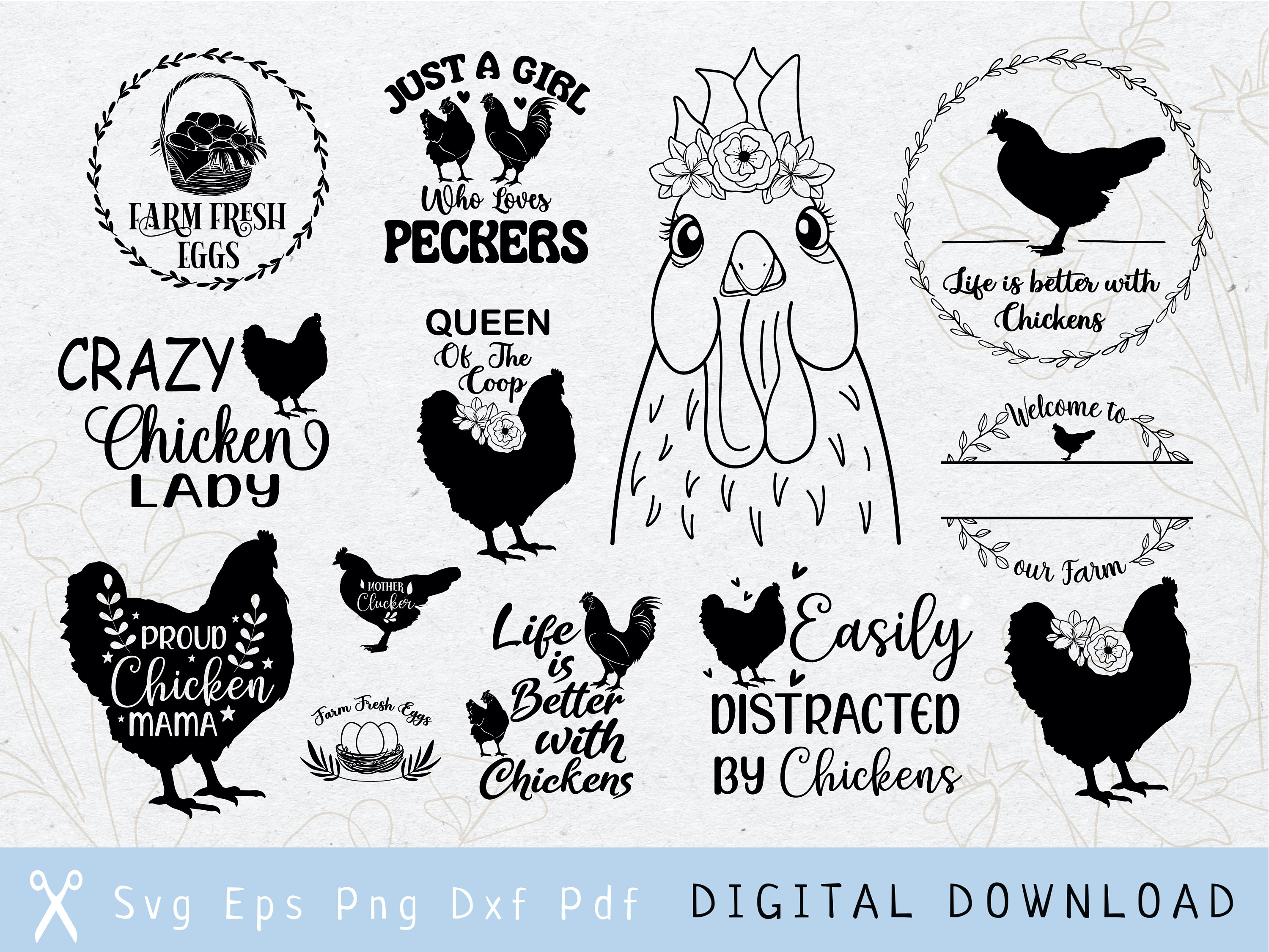 Chicken Svg Bundle Hand Drawn Chicken Svg Rooster Svg Etsy