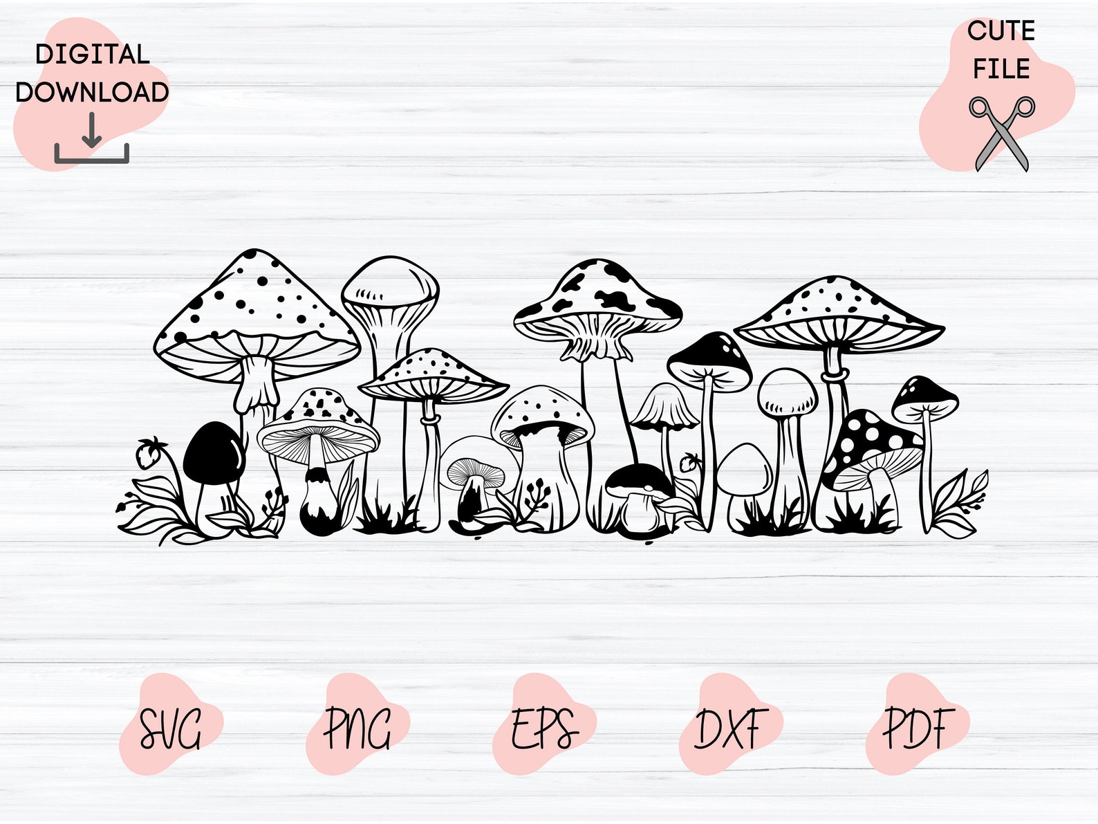 Row of Mushrooms Svg Bundle Mushroom Svg Fungi Clipart Cute - Etsy