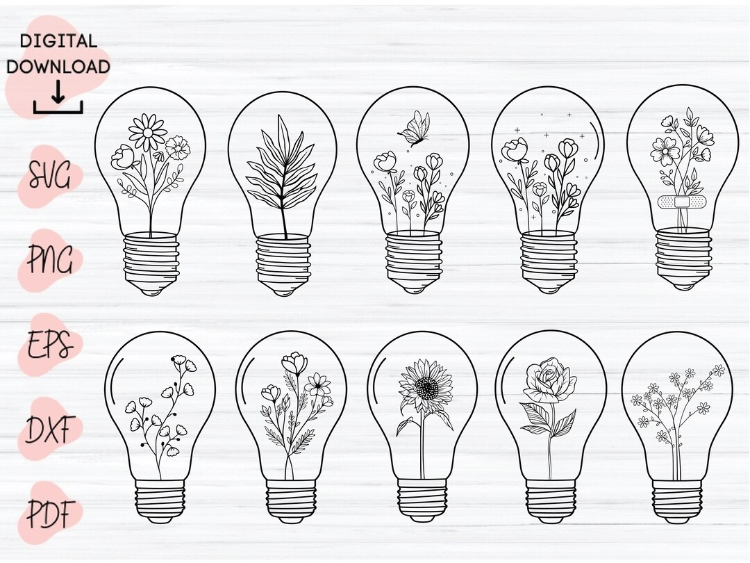 Floral Lightbulb SVG Flower Lamp Svg Wildflowers Svg Flower - Etsy