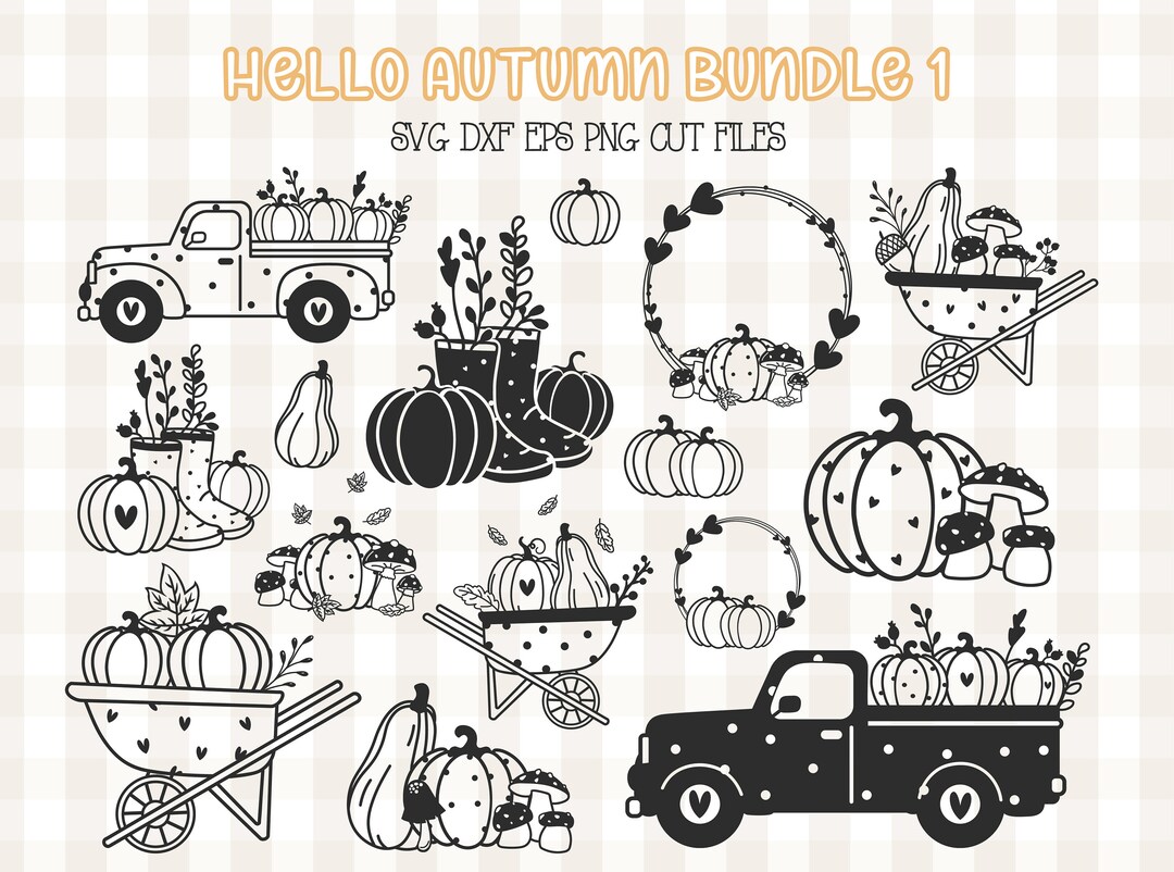 Autumn Plotter File SVG DXF PNG Hello Fall Greeting Cricut Leaf ...