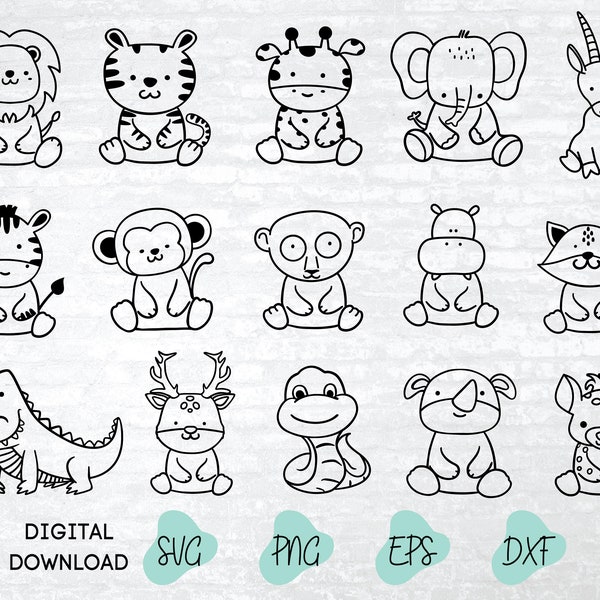 Jungle Animals Outline Svg - Etsy Ireland