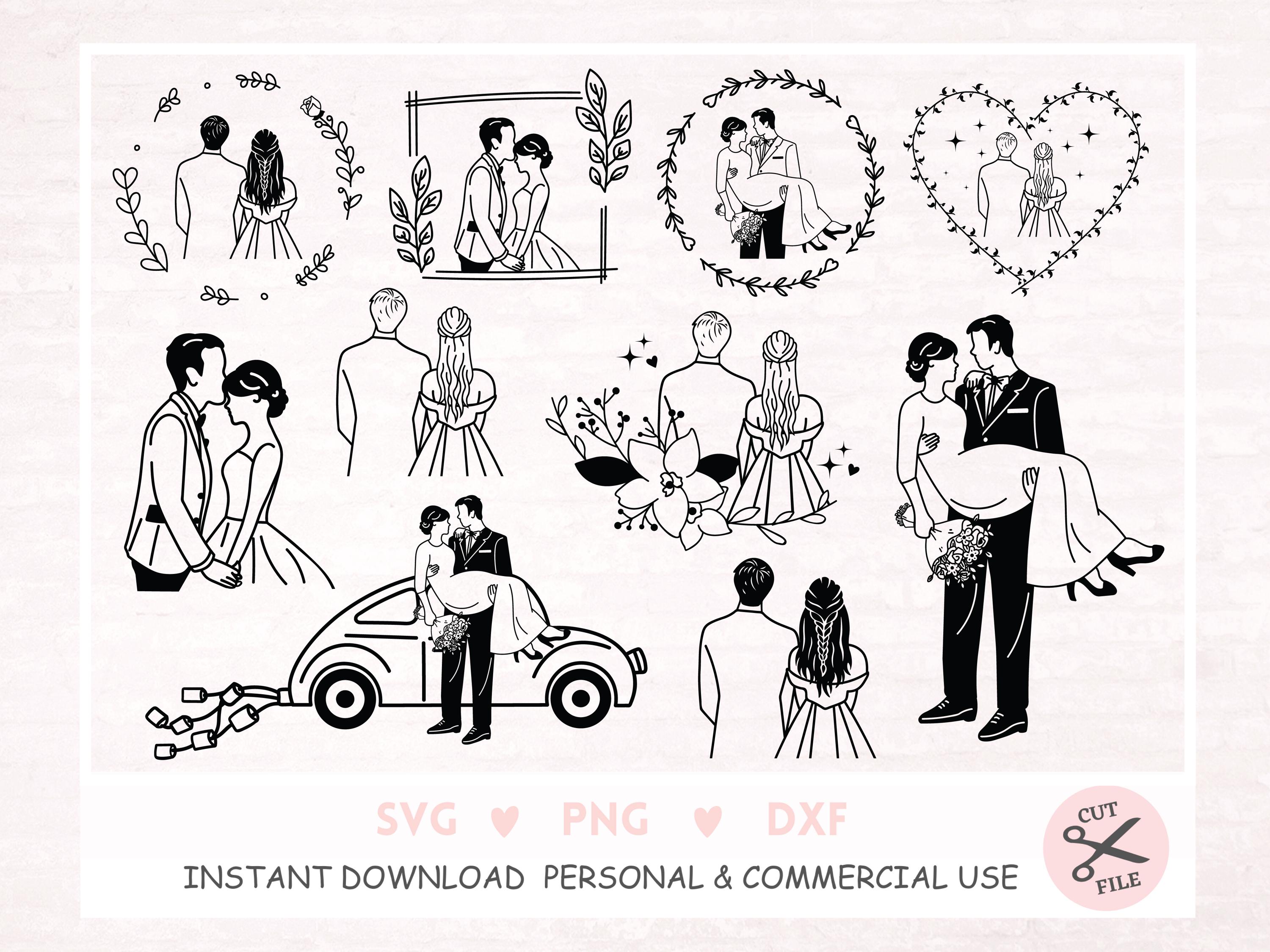 Wedding Couple Plotter File Svg Dxf Png Jpg Bride Groom Cricut Dress ...