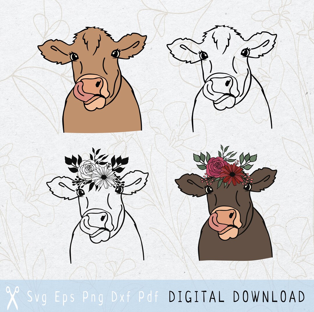 Vaca svg vaca con corona de flores svg flor de vaca svg vaca - Etsy España