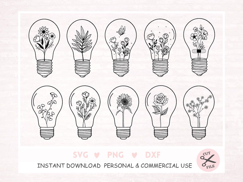 Floral Lightbulb SVG Flower Lamp Svg Wildflowers Svg Flower Svg File ...