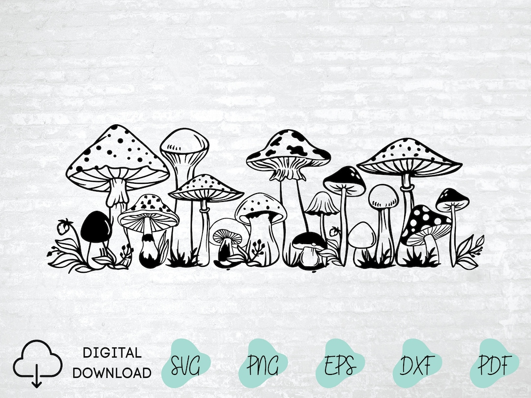 Row of Mushrooms Svg Bundle Mushroom Svg Fungi Clipart Cute - Etsy