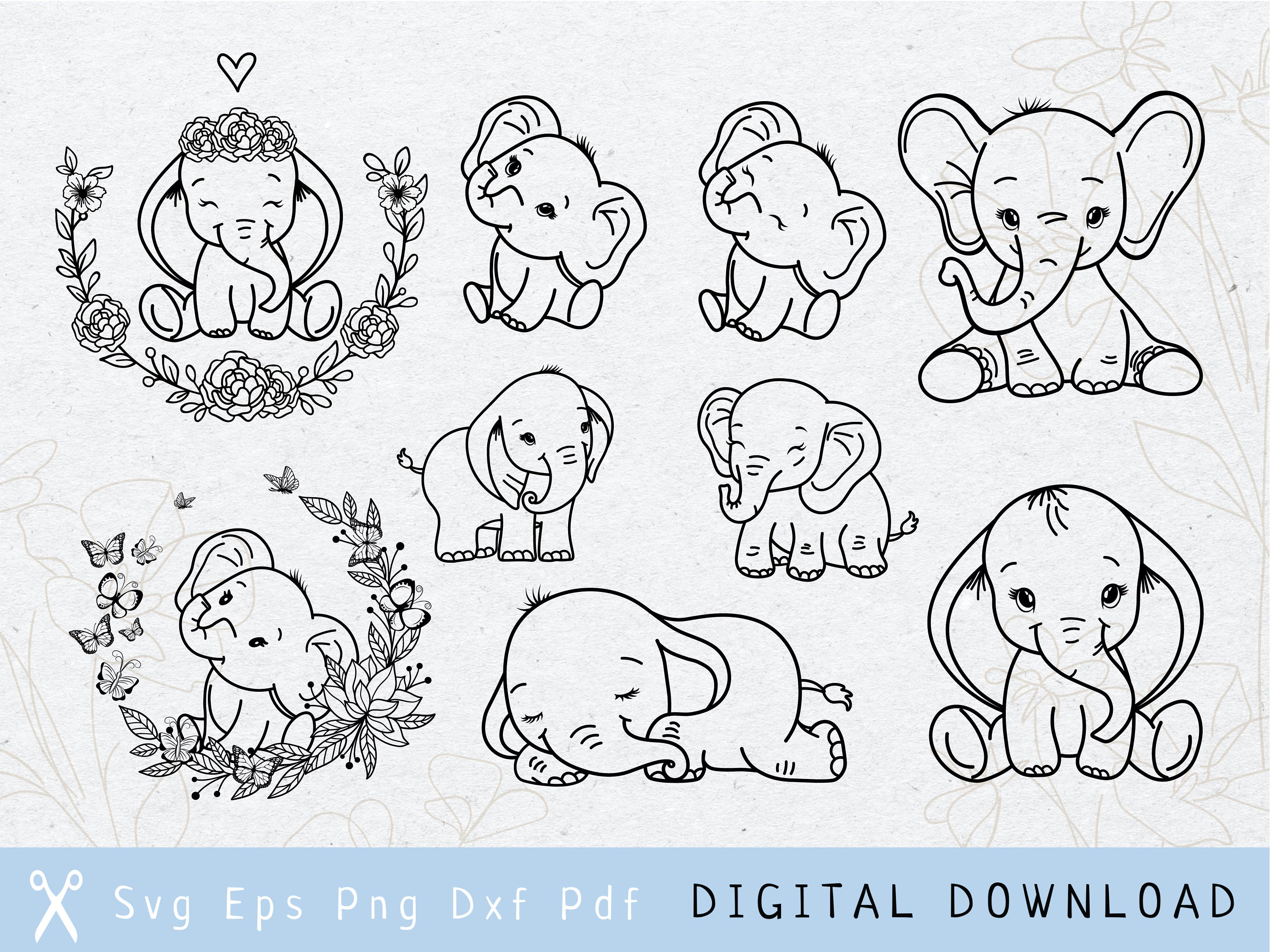 Baby Elephant SVG Cute Elephant Girl Cut File Elephant Outline - Etsy
