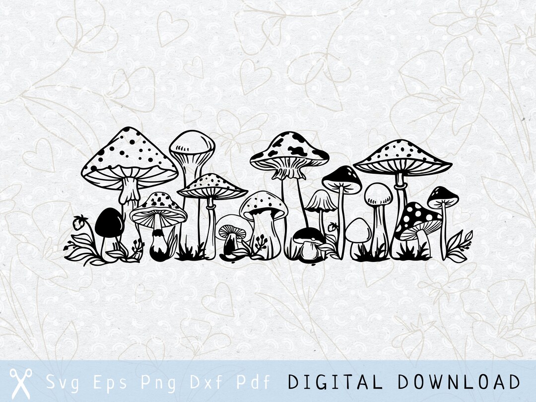 Row of Mushrooms Svg Bundle Mushroom Svg, Fungi Clipart, Cute Mushroom ...