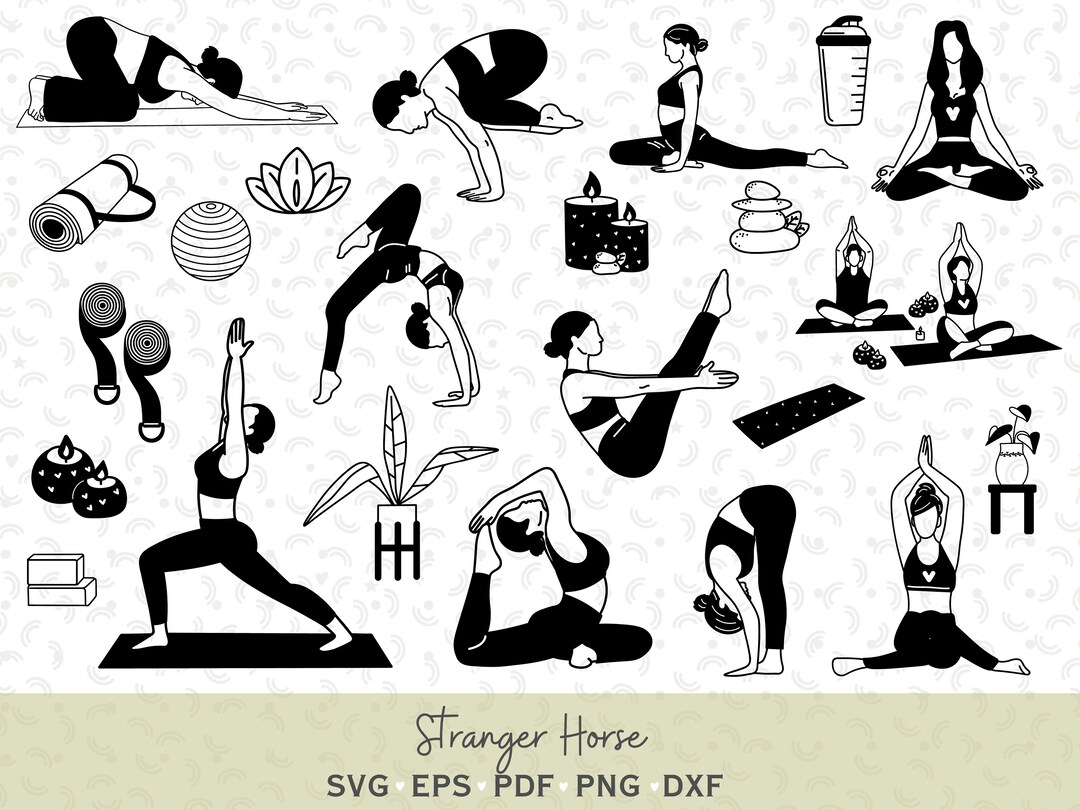 Yoga Bundle Svg Outline SVG Clipart for Cut File Yoga Svg Sign Doodle ...