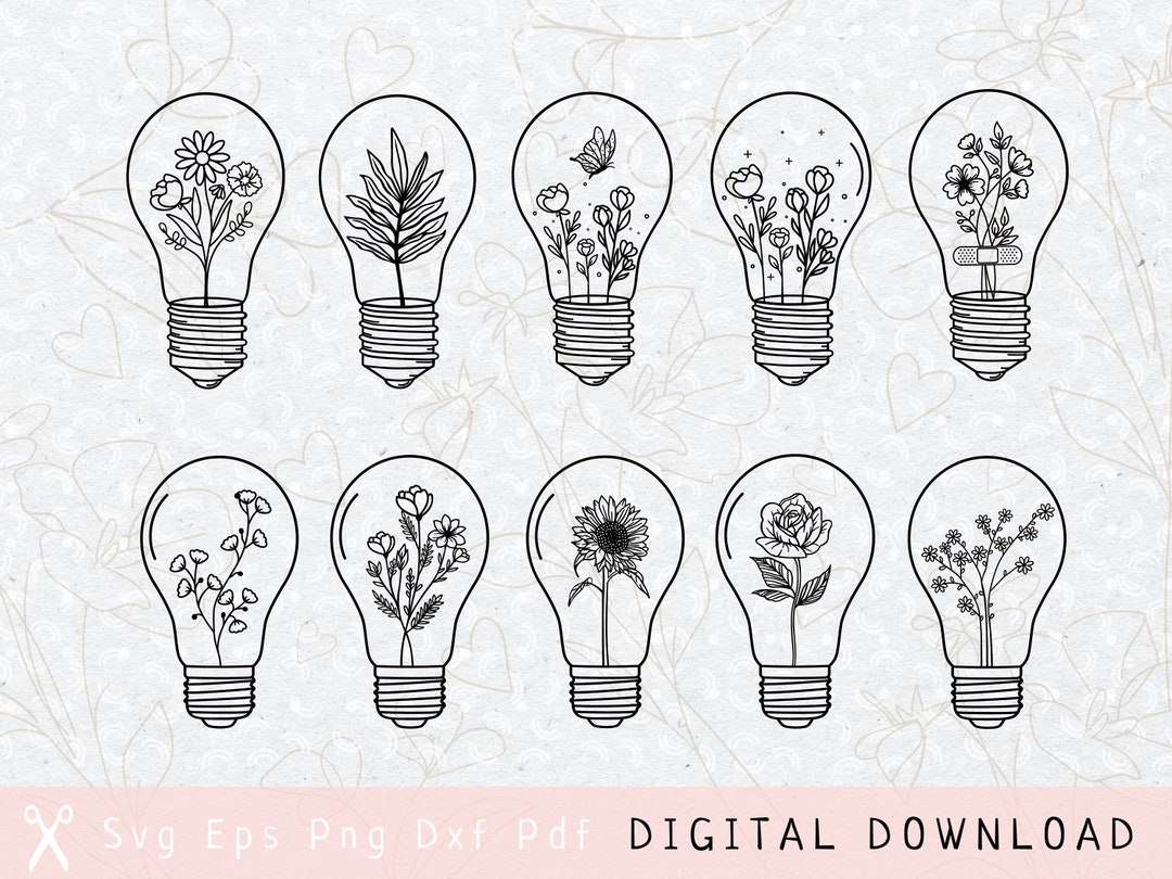 Floral Lightbulb SVG Flower Lamp Svg Wildflowers Svg Flower Svg File ...