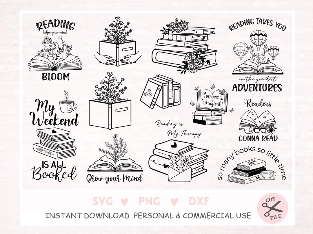 Reading Lover Plotter File SVG DXF PNG Book Cricut Silhouette Download ...