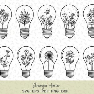 Floral Lightbulb SVG Flower Lamp Svg Wildflowers Svg Flower Svg File ...
