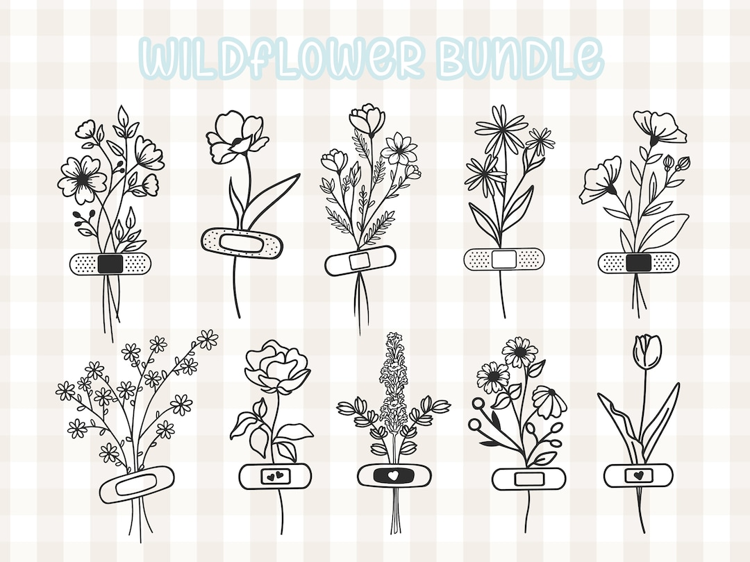 Flower With Bandage Svg Wildflower Svg Bandaid Clipart Flower Svg First ...