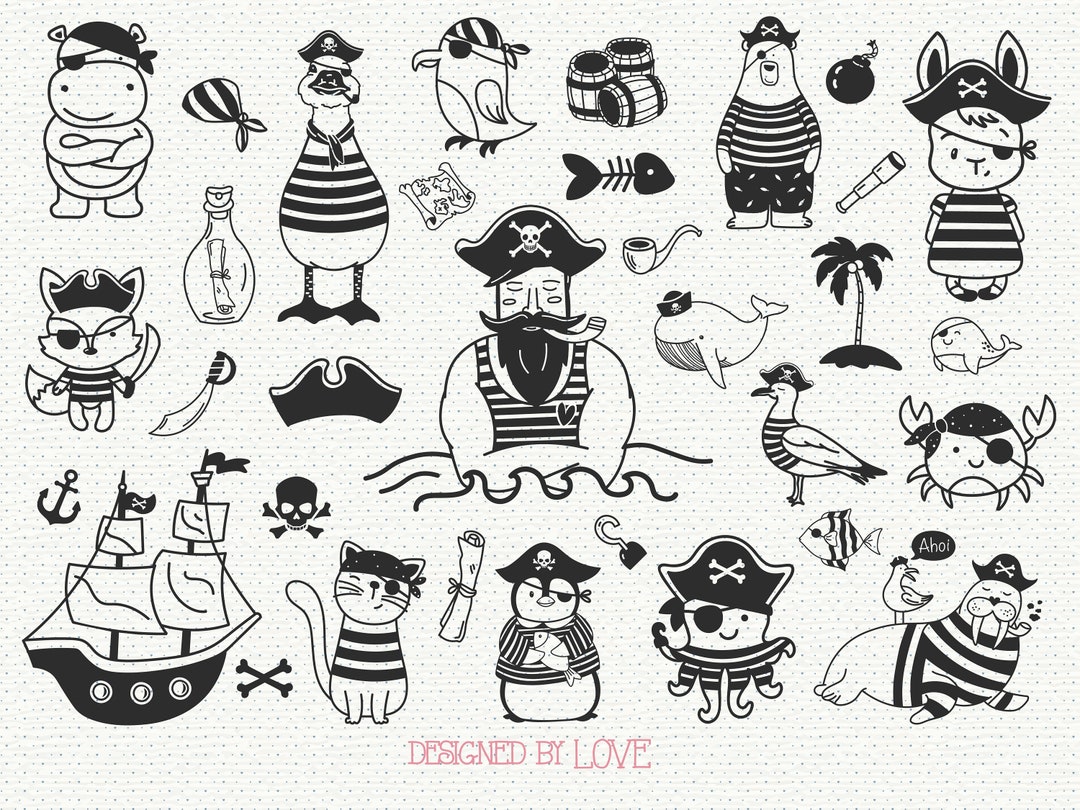 Cute Pirates Clipart Bundle, Sea Animals PNG, Children Buccaneers ...