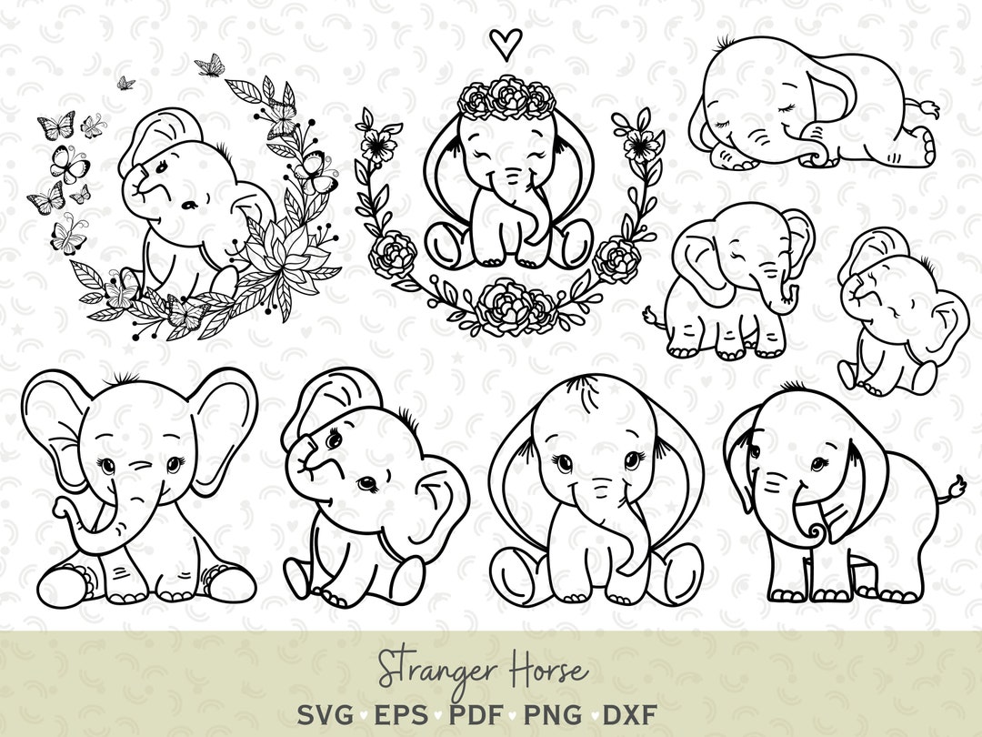 Baby Elephant SVG Cute Elephant Girl Cut File Elephant Outline Baby ...