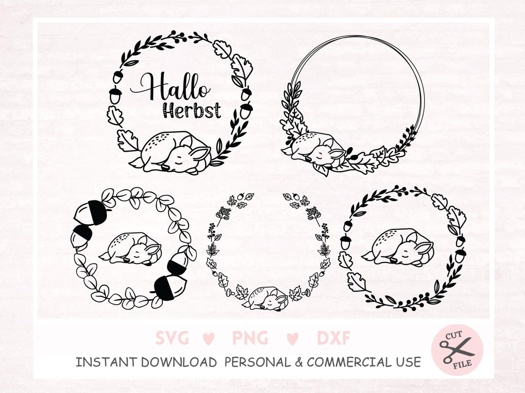 Deer Plotter File Svg Dxf Png Jpg Forest Animal Cricut Leaf Silhouette ...