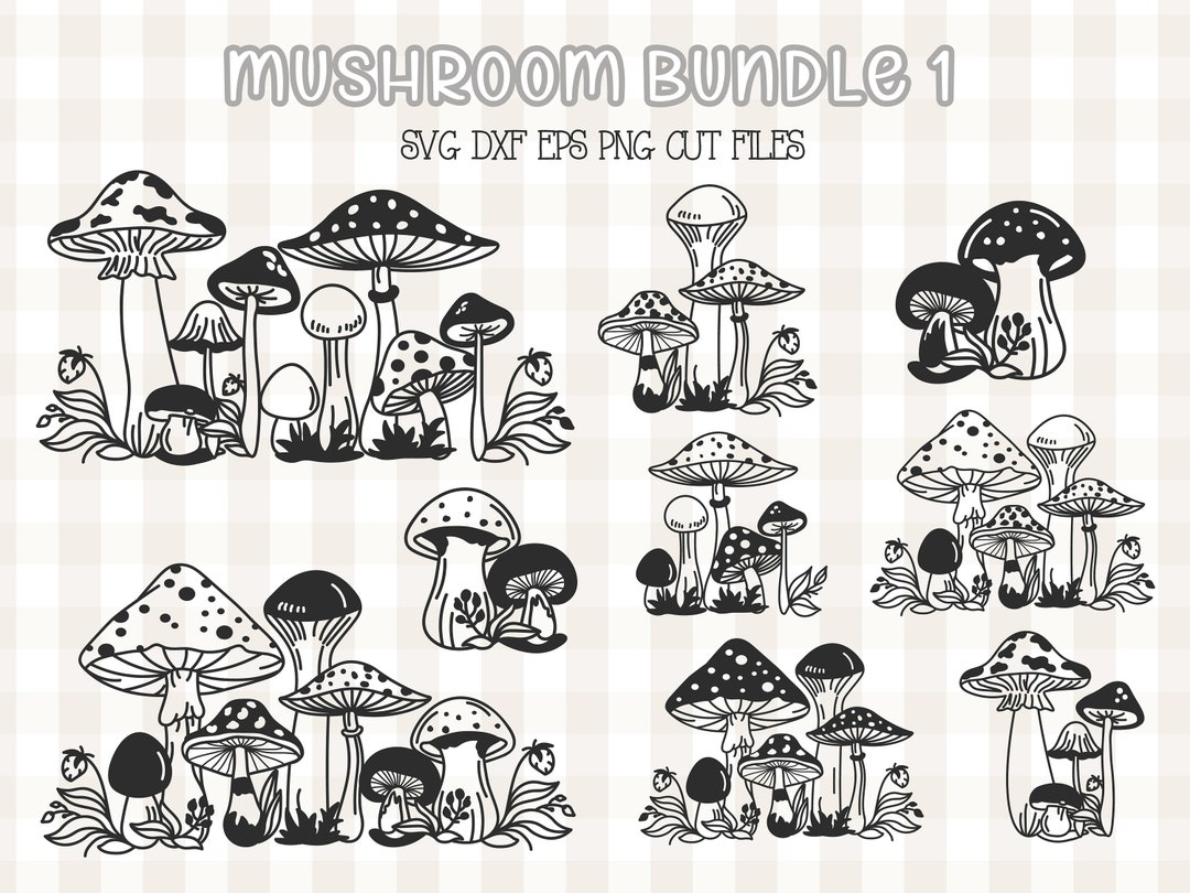 Row of Mushrooms Svg Bundle Mushroom Svg, Fungi Clipart, Cute Mushroom ...