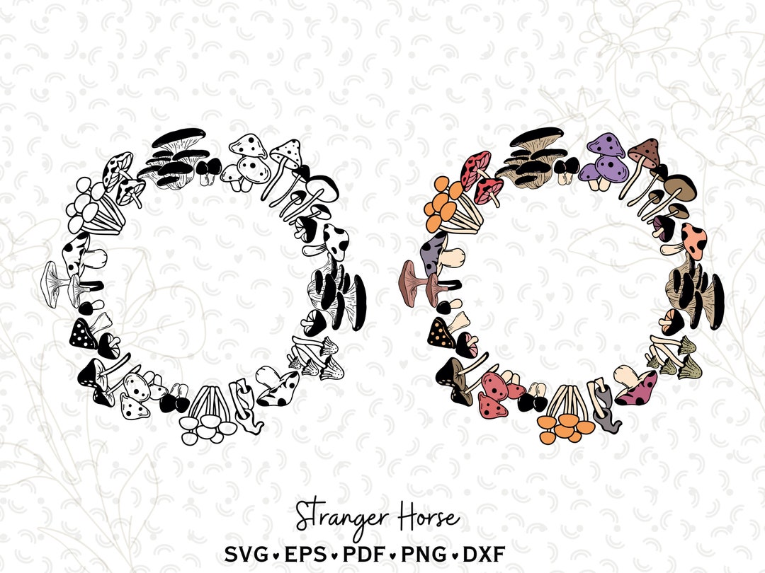 Row of Mushrooms Svg Bundle, Mushroom Svg, Fungi Clipart, Cute Mushroom ...