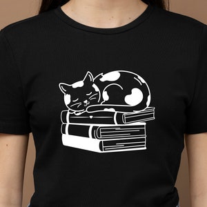 Cute Sleepy Cat on Stack of Books Hand Drawn Digital SVG PNG DXF Cut ...