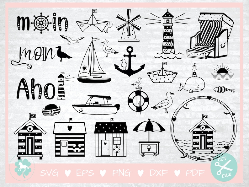 Plotterdatei Maritim Moin als Leuchtturm und Möwen Deutsche - Etsy.de