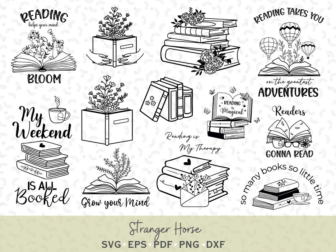 Reading Lover Plotter File SVG DXF PNG Book Cricut Silhouette Download Clipart Plotting Bundle ...