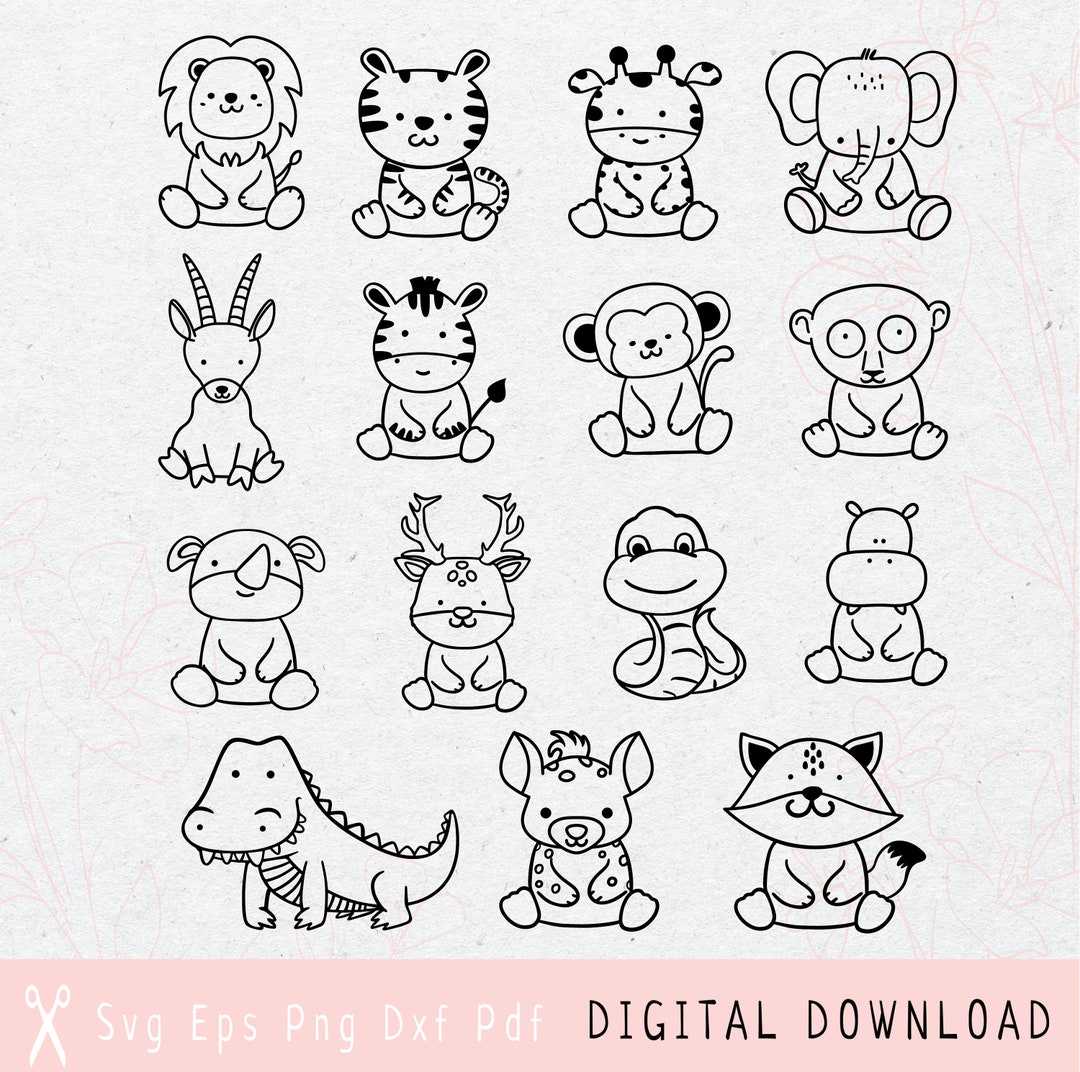 15 Dschungel Tier Plotterdatei SVG Png Eps Safari Set Niedlicher Löwe Nilpferd Cricut Tiger ...