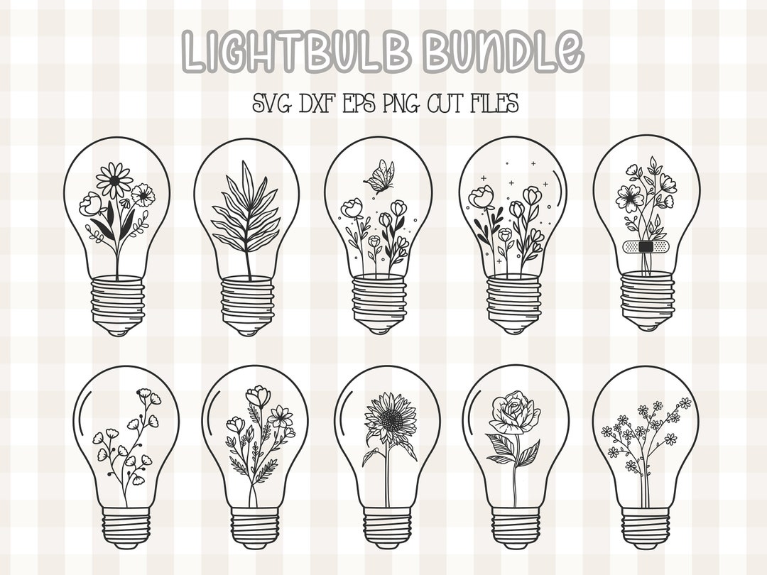 Floral Lightbulb SVG Flower Lamp Svg Wildflowers Svg Flower Svg File ...