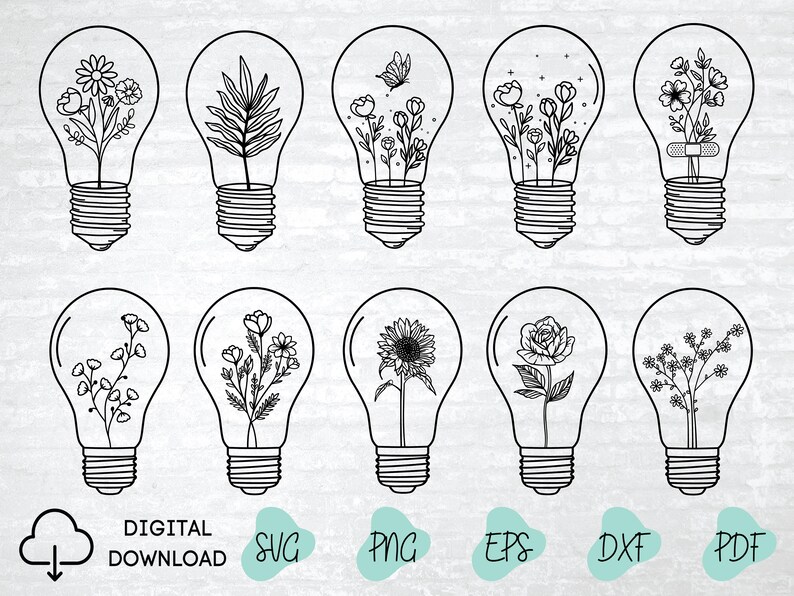 Floral Lightbulb SVG Flower Lamp Svg Wildflowers Svg Flower - Etsy