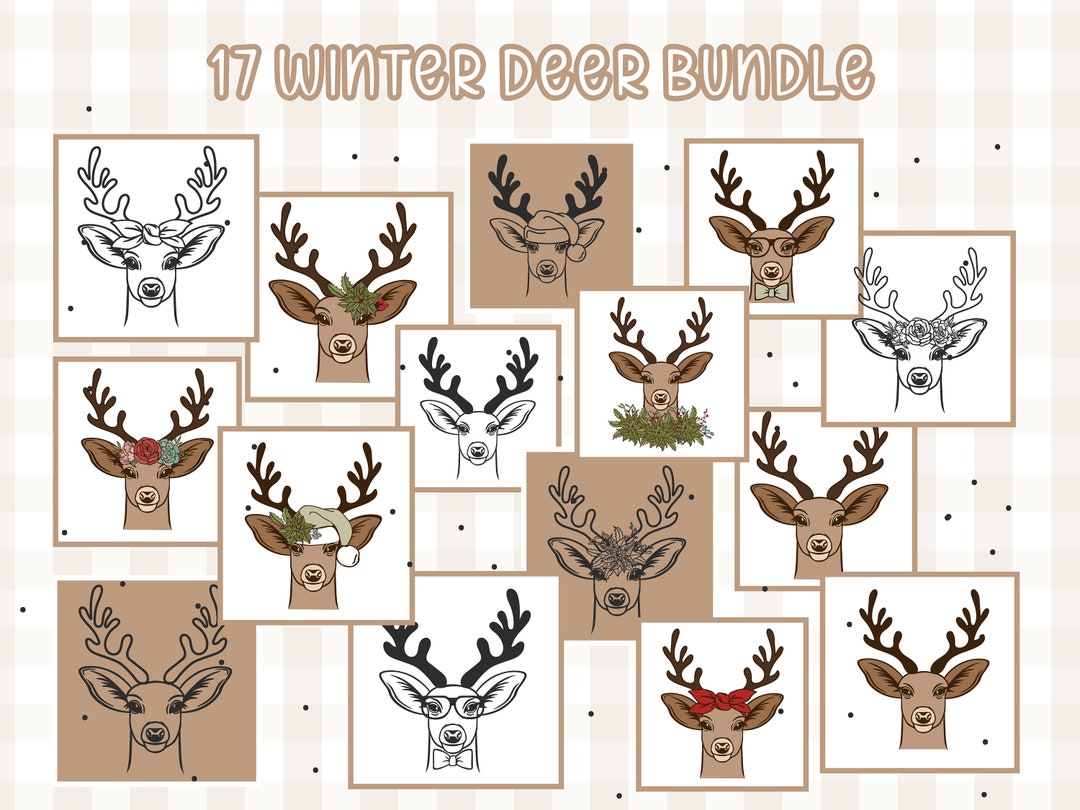 Deer Bundle Deer With Hat Svg File Reindeer With Hat Svg Cute Deer Svg ...