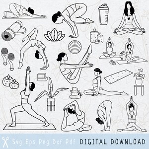 Yoga Bundle Svg Outline SVG Clipart for Cut File Yoga Svg Sign Doodle ...