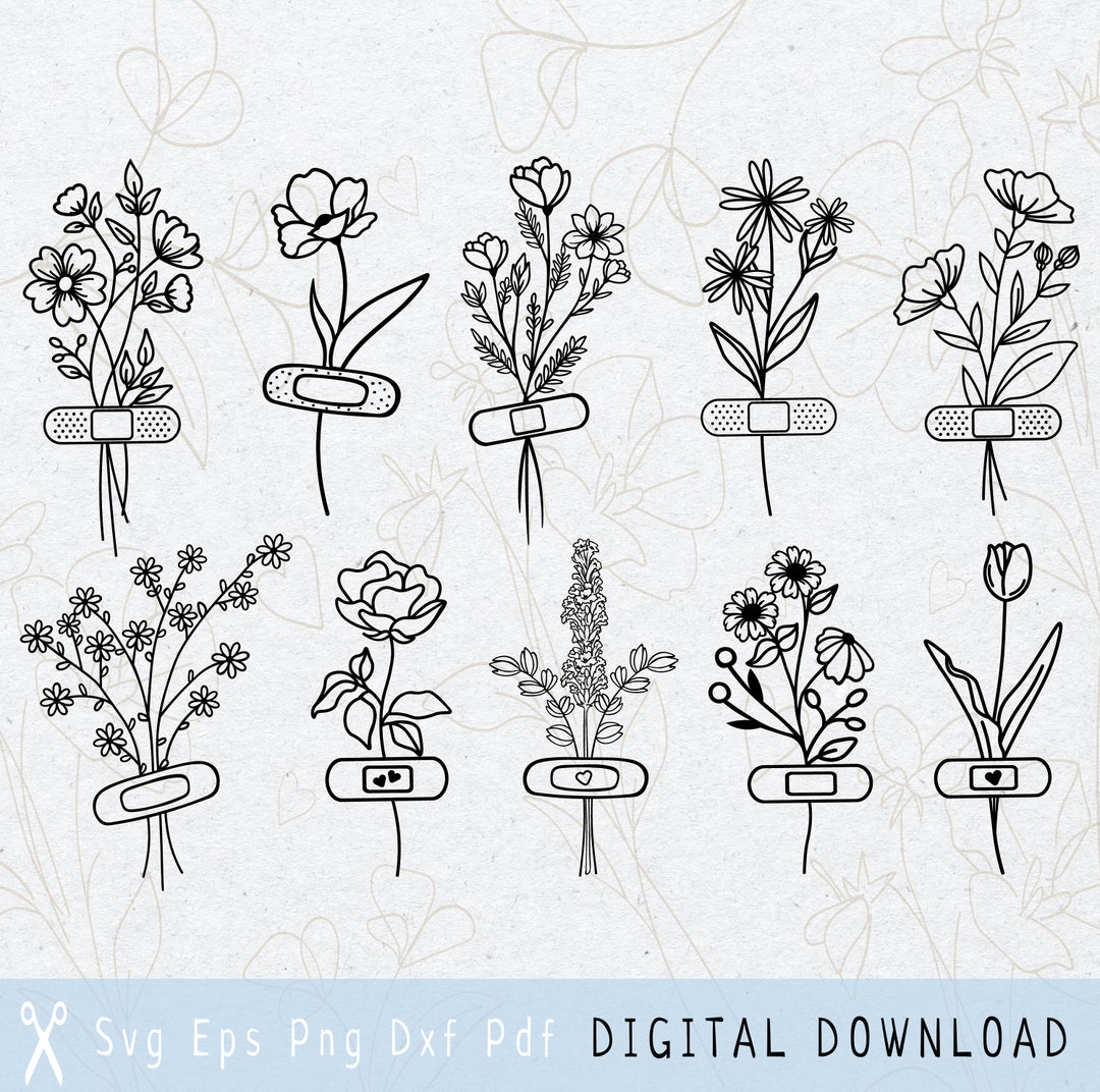 Flower With Bandage Svg Wildflower Svg Bandaid Clipart Flower - Etsy